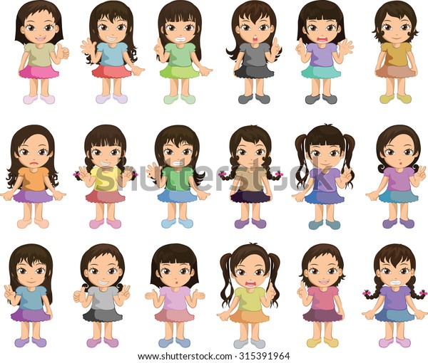 Girl Cartoon Character Vector Set