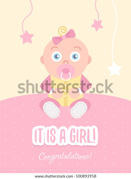 Girl Congratulations Vector Flat Illustration Greeting Stock Vector ...