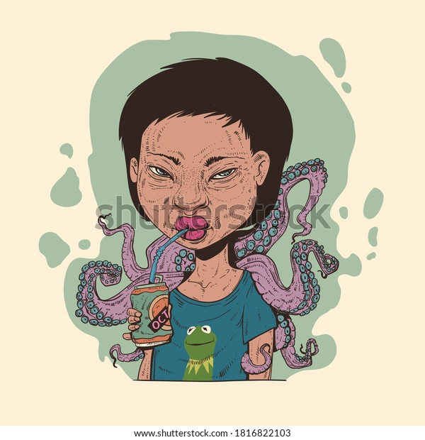 Girl Covered By Octopus Tentacles Stock Vector (Royalty Free ...