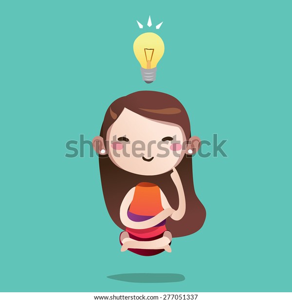 Girl Cute Vector Character Cartoon Thinking Stock Vector (Royalty Free ...