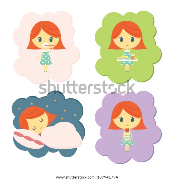Girl Daily Routine Stock Vector (Royalty Free) 187941794 | Shutterstock