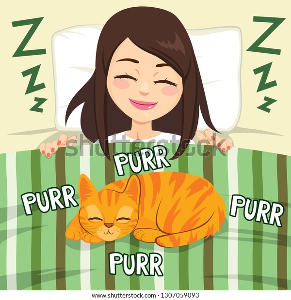 Girl Deeply Sleeping Cat Purring Bed Stock Vector (Royalty Free ...
