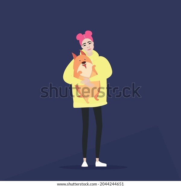 Girl Dog Vector Flat Illustration Stock Vector (Royalty Free ...