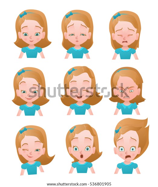 Girl Emotions Vector Setemotion Faces Icons Stock Vector (Royalty Free ...