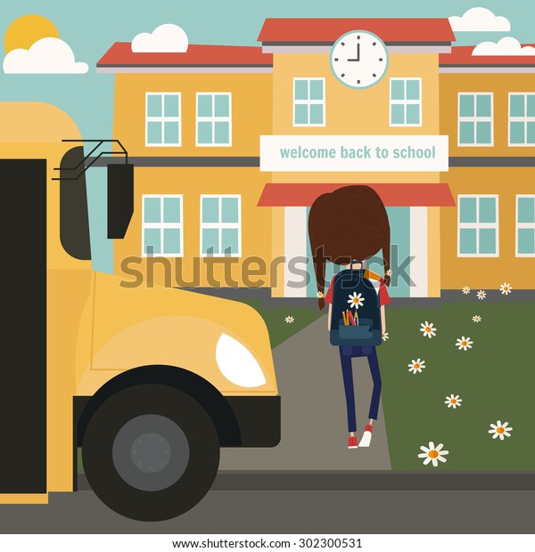 Girl Exiting School Bus Going School Stock Vector (Royalty Free ...