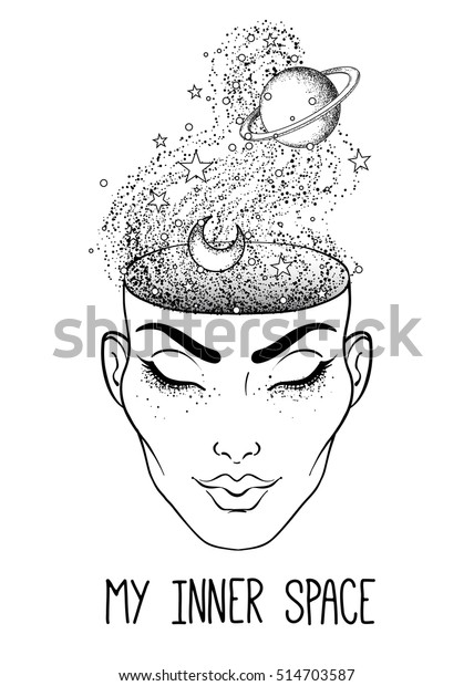 Girl Face Space Inside Her Head Stock Vector (Royalty Free) 514703587