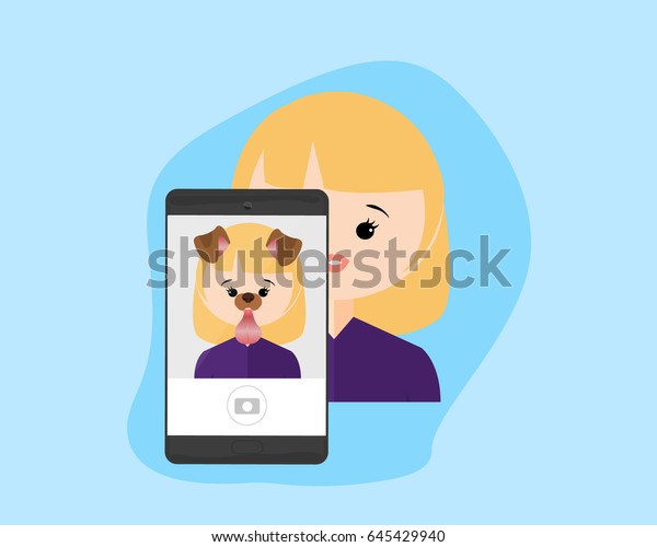 Girl Filter Dog Face Stock Vector (Royalty Free) 645429940