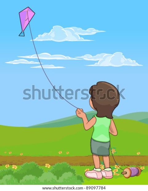 Girl Flying Kite Stock Vector (Royalty Free) 89097784 | Shutterstock