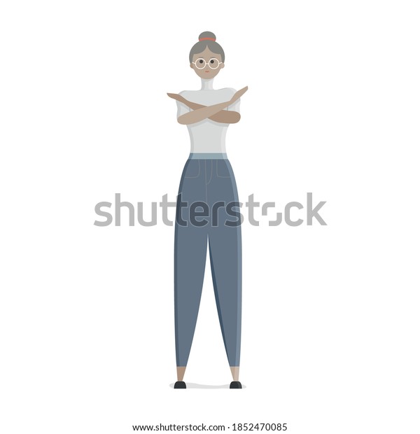Girl Gesturing Crossed Arms Saying No Stock Vector (Royalty Free ...