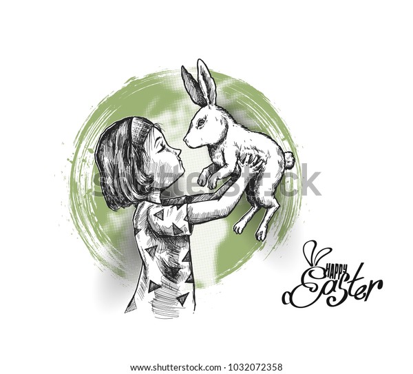 Girl Hand Holding Easter Bunny Rabbit Stock Vector (Royalty Free ...