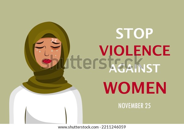 Girl Headscarf Crying Protest Against Violence Stock Vector (Royalty ...