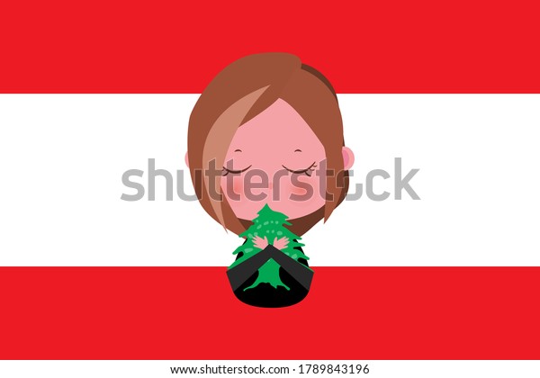 Girl Hug Cedar Tree On Lebanon Stock Vector (Royalty Free) 1789843196 ...