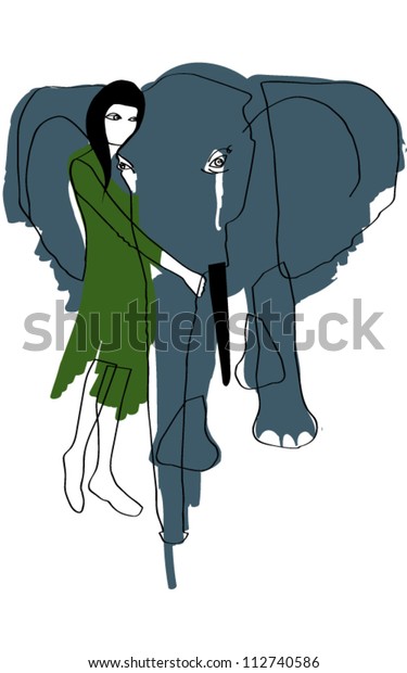 Girl Hugging Elephant Stock Vector (Royalty Free) 112740586 | Shutterstock