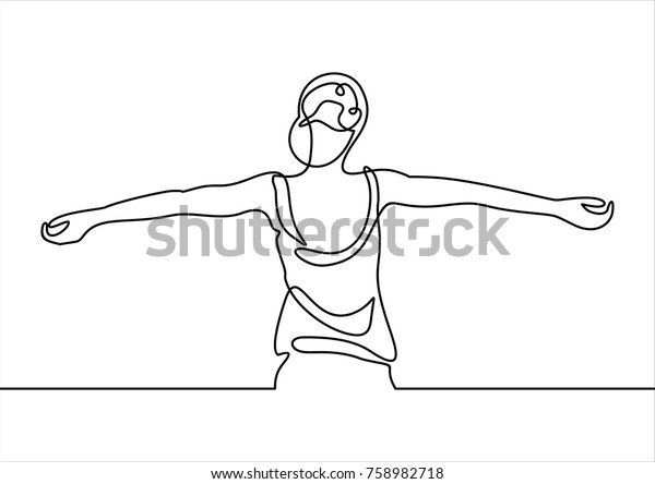 Girl Joyful Hands Vectorcontinuous Line Drawing Stock Vector (Royalty ...