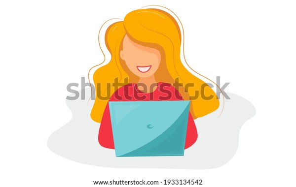 Girl Laptop Work Computer Smiling Happy Stock Vector (Royalty Free ...