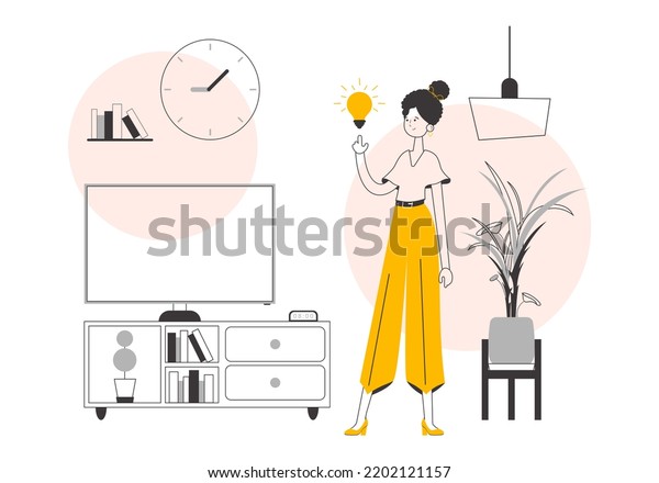 Girl Light Bulb Idea Concept Vector Stock Vector (Royalty Free ...