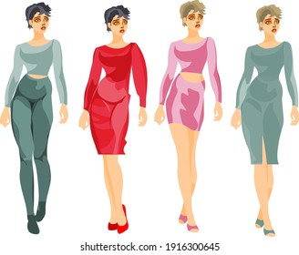 Girl Model Different Clothes Vector Illustration: เวกเตอร์สต็อก (ปลอด ...