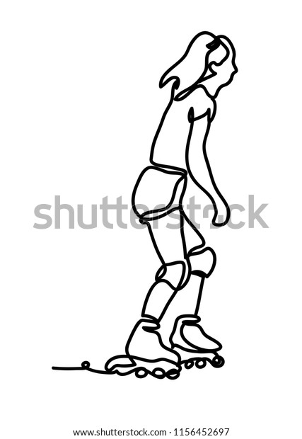 Girl On Rollers Continuous Line Drawing Stock Vector (Royalty Free ...