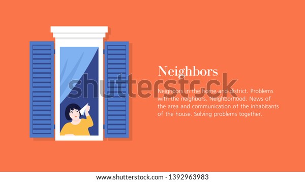 Girl Open Window Neighbors Facade Residential Stock Vector (Royalty ...