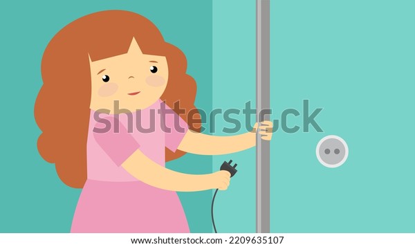 Girl Plugging Electrical Appliance Stock Vector (Royalty Free ...