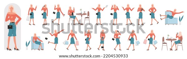 Girl Poses Set Vector Illustration Cartoon Stock Vector (Royalty Free ...