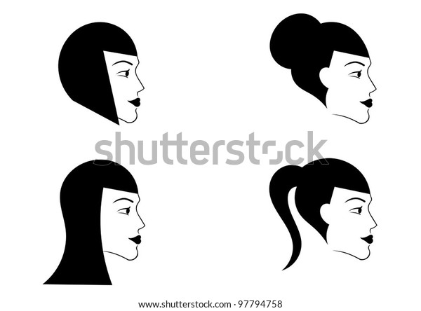 Girl Profile Icon Set Stock Vector (Royalty Free) 97794758 | Shutterstock