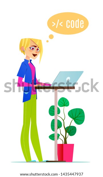 Girl Programmer Cartoon Flat Vector Illustration Stock Vector (Royalty ...