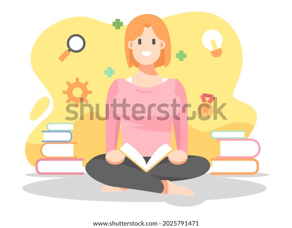 Girl Reading Book Add Knowledge Isolated Stock Vector (Royalty Free ...
