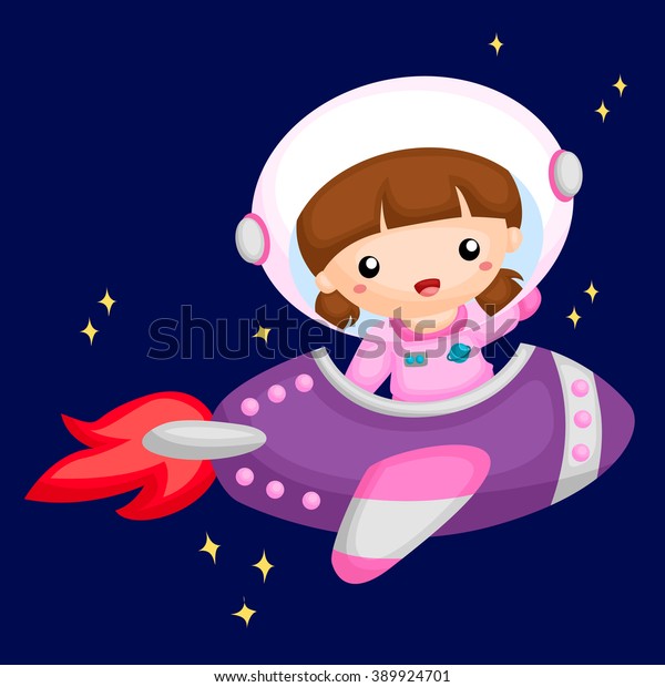 Girl Riding Rocket Stock Vector (Royalty Free) 389924701