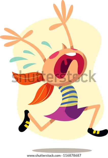 A girl running and crying, throwing a tantrum