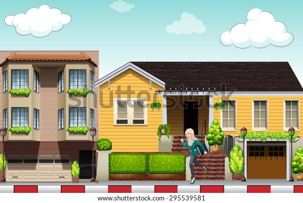 Girl Running Out House Stock Vector (Royalty Free) 295539581 | Shutterstock