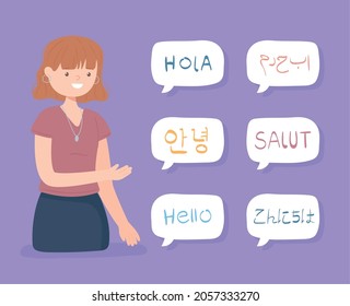 Girl Say Hello Different Languages Stock Vector (Royalty Free ...