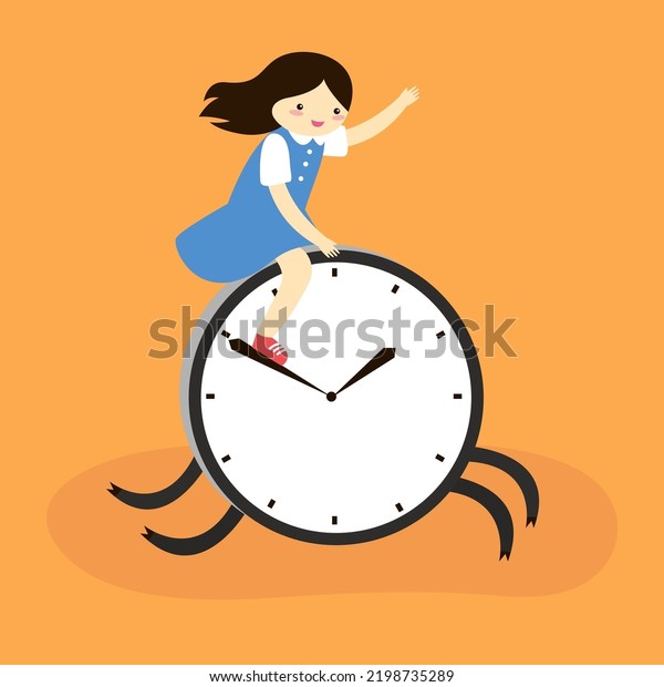Girl Sitting On Clock On Orange Stock Vector (Royalty Free) 2198735289 ...