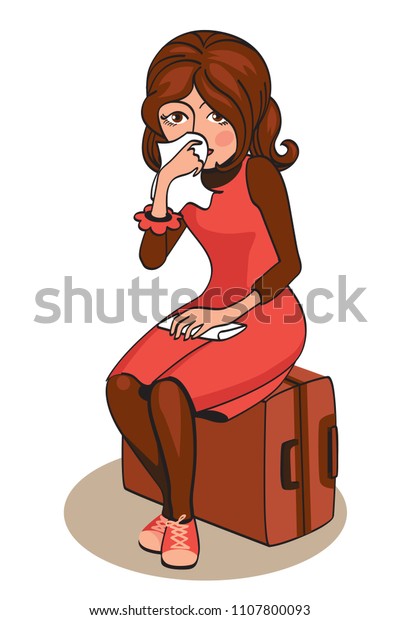 Girl Sitting On Suitcase Crying Forced Stock Vector (Royalty Free ...