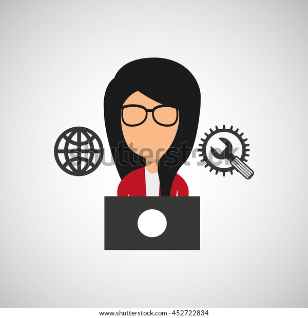 Girl Sitting Working Icon Vecctor Illustration Stock Vector (Royalty ...