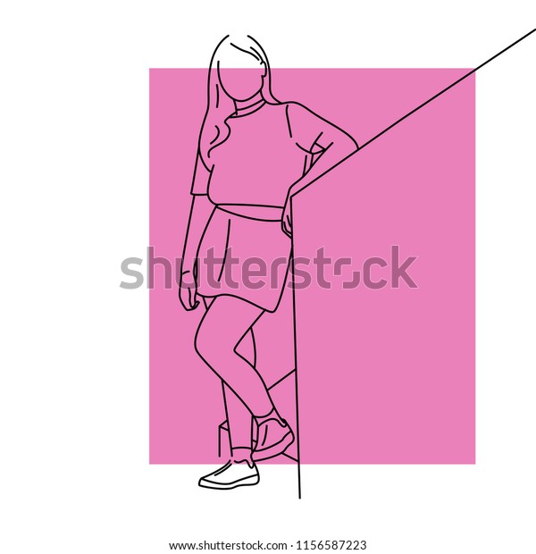 Girl Standing Vector Outline Stock Vector (Royalty Free) 1156587223 ...