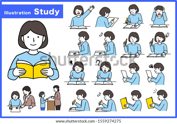 Girl Study Illustration Set Vector Available Stock Vector (Royalty Free ...