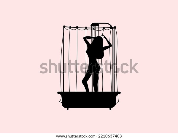 Girl Takes Shower Behind Curtain Bathroom Stock Vector Royalty Free