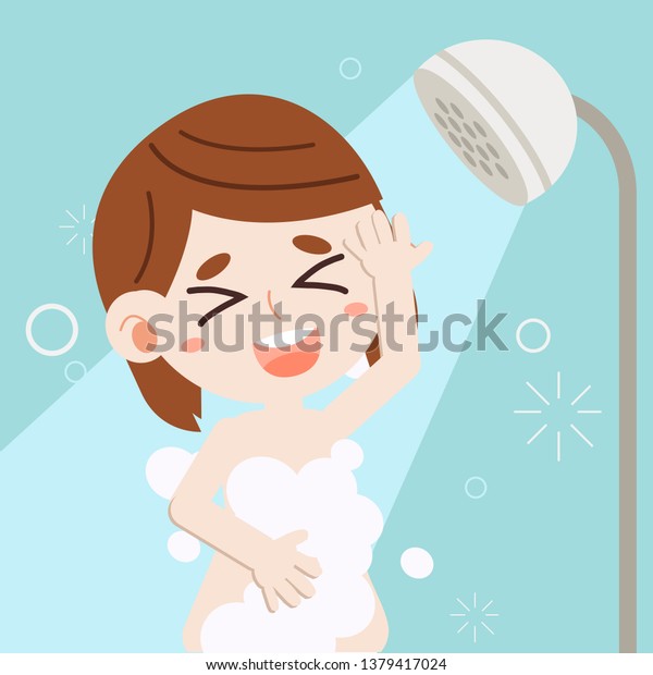 Girl Taking Shower Flat Vector Style Stock Vector (Royalty Free ...