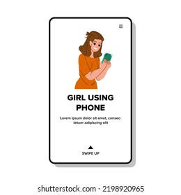 Girl Using Phone Vector Happy Woman Stock Vector (Royalty Free ...