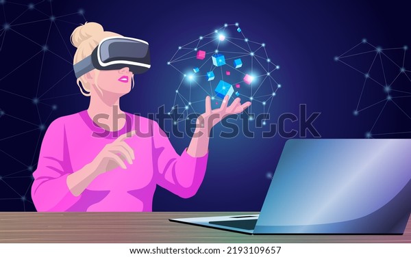 Girl Vr Glasses Creating Drawing Wireframe Stock Vector (Royalty Free ...