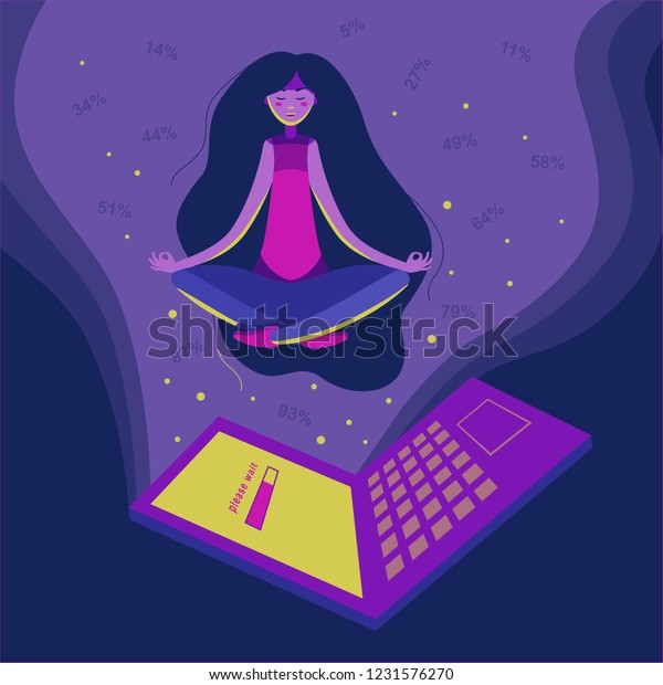 Girl Waiting Computer Load She Meditating Stock Vector (Royalty Free ...