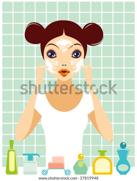 Girl Washing Her Face Stock Vector (Royalty Free) 37819948