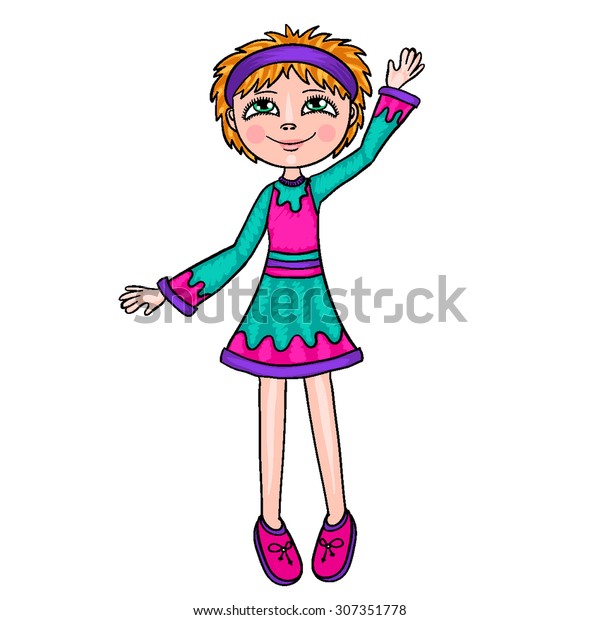 Girl Waving Her Hand Vector Illustration Stock Vector (Royalty Free ...