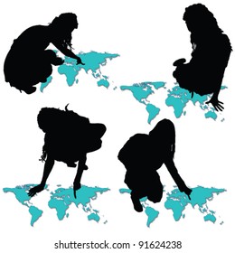 Girl World Map Art Vector Illustration: เวกเตอร์สต็อก (ปลอดค่าลิขสิทธิ์ ...