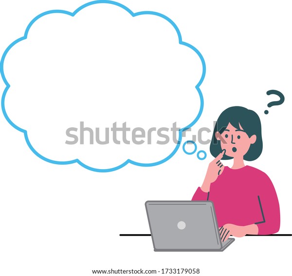 Girl Young Laptop Computer Thinking Stock Vector (Royalty Free ...