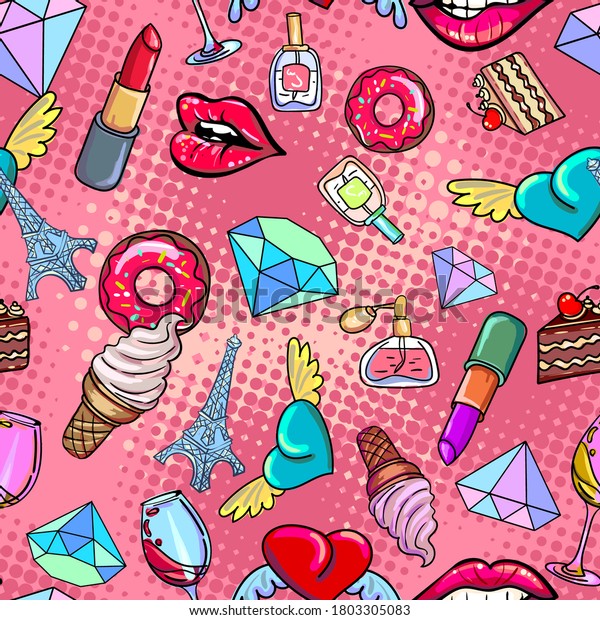 Girlish Pop Art Retro Seamless Pattern Stock Vector (Royalty Free ...