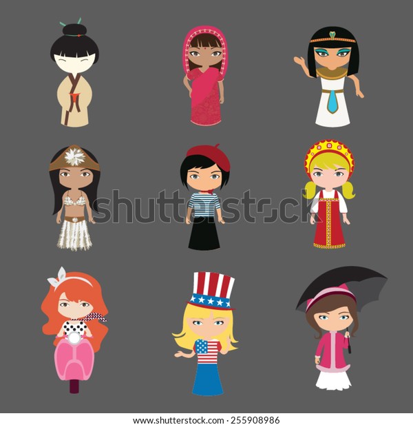 「Girls Around World」のベクター画像素材（ロイヤリティフリー） 255908986