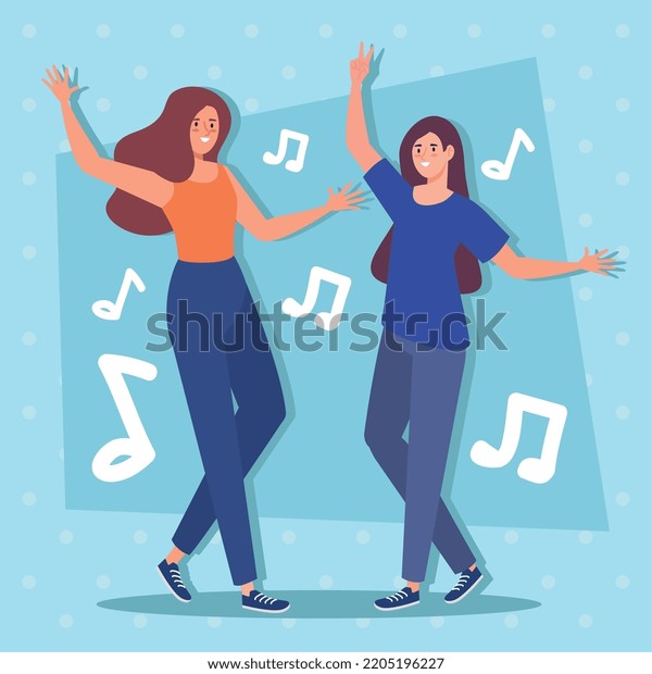 Girls Dancing Music Notes Stock Vector (Royalty Free) 2205196227 ...