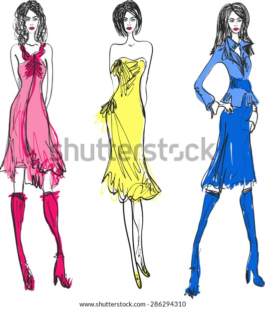 Girls Model Vector On White Background Stock Vector (Royalty Free ...